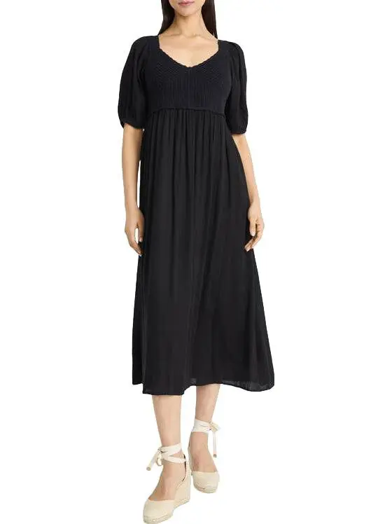 THE GOOD JOURNEY Mixed Media Midi Dress - Black