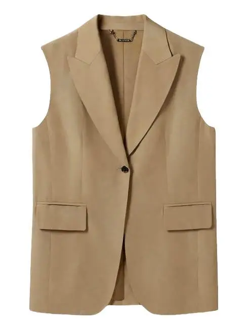 Lilysilk Single Button Sleeveless Lapel Vest - Oak