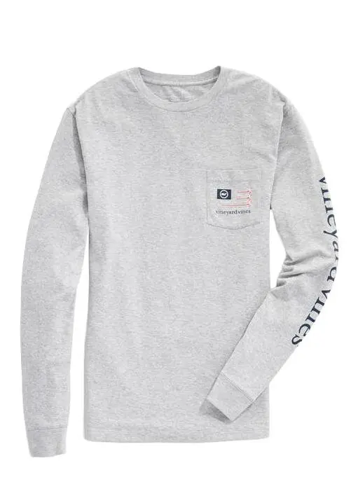 Vineyard Vines Hockey Flag Long Sleeve Cotton Graphic T-shirt - Grey Heather