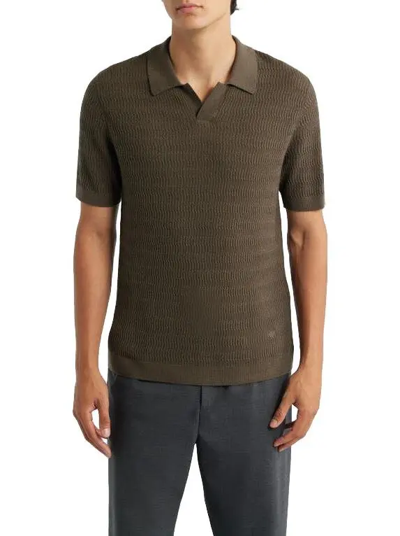 Emporio Armani Johnny Collar Ribbed Wool Polo Sweater - Green