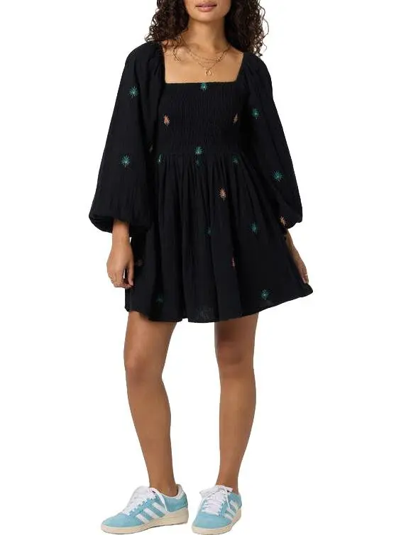 O'Neill Gracyn Palm Embroidered Long Sleeve Dress - Black