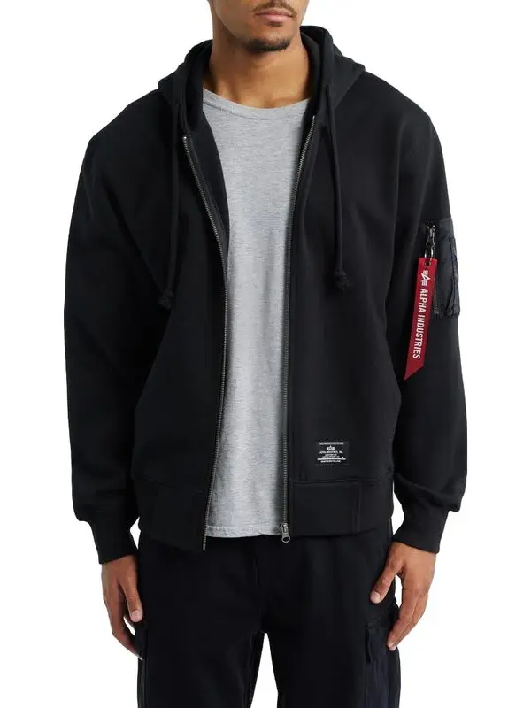 Alpha Industries Utility Pocket Cotton Fleece Zip Hoodie - Black