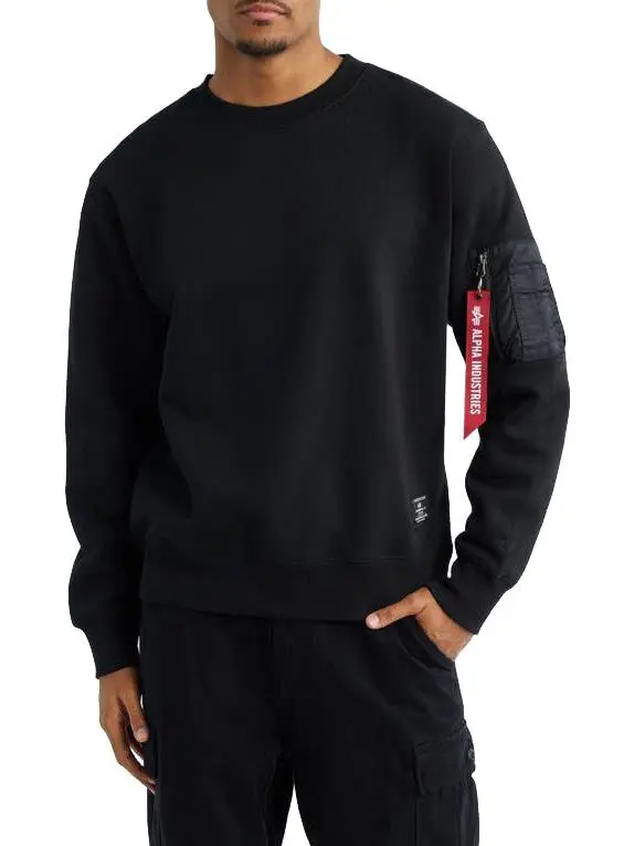 Alpha Industries Utility Pocket Cotton Fleece Crewneck Sweatshirt - Black