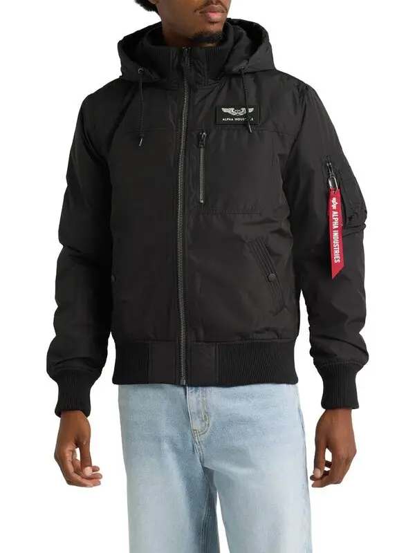 Alpha Industries Hooded Rib Flight Jacket - Black