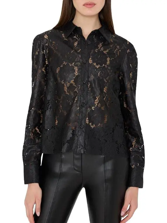 MILLY Arlo Textured Lace Button-up Shirt - Black