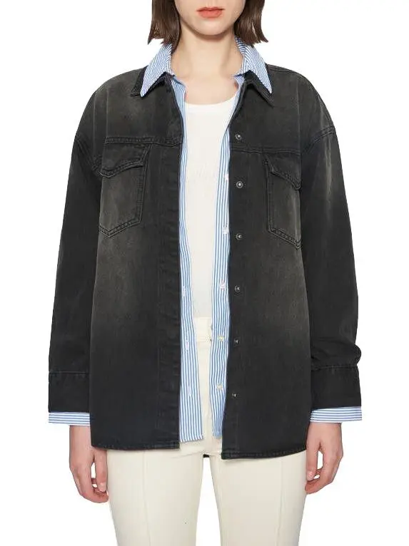 BAYEAS Oversized Denim Shirt Jacket - Black