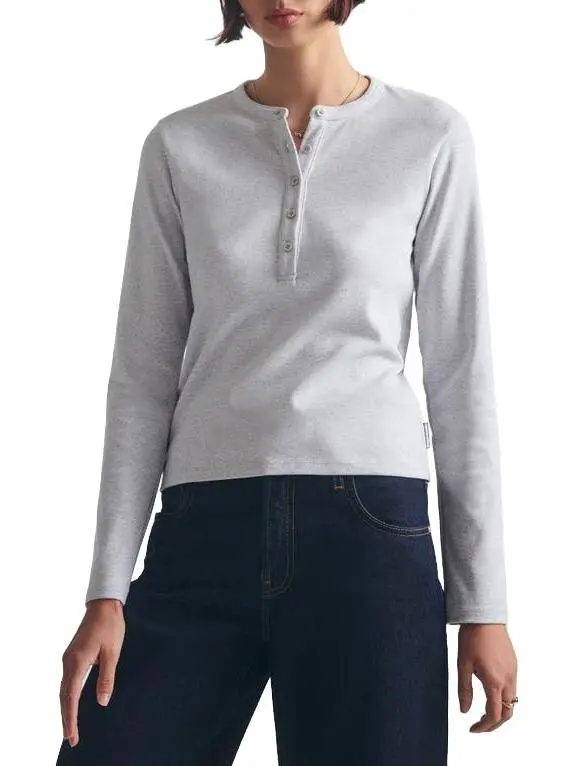 Brooklyn Industries Long Sleeve Stretch Cotton Crop Henley - Light Grey Melange