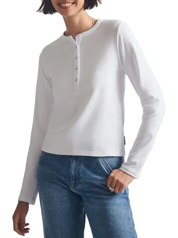 Brooklyn Industries Long Sleeve Stretch Cotton Crop Henley - White