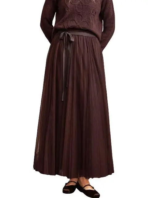 RO&ZO Tulle Godet Maxi Skirt - Brown