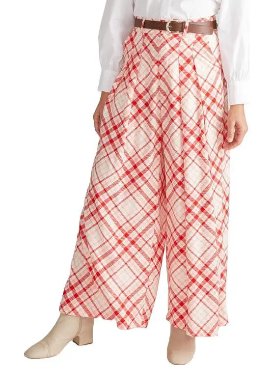 Universal Standard Wide-leg Cupro Pants - Red Check Print