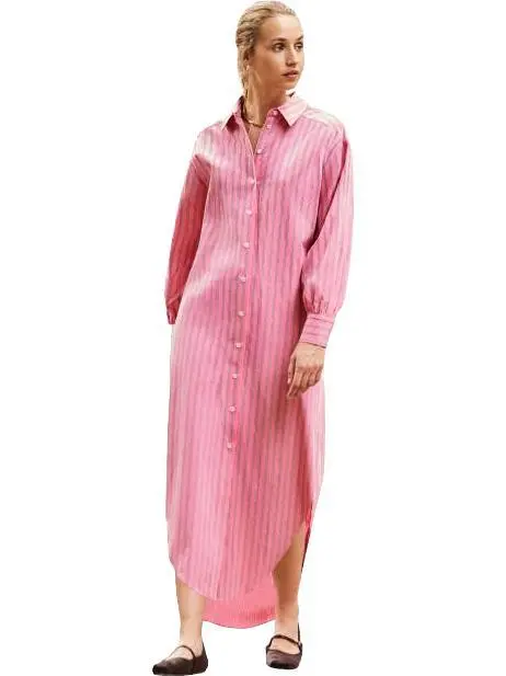 RO&ZO Long Sleeve Stripe Shirt Dress - Pink
