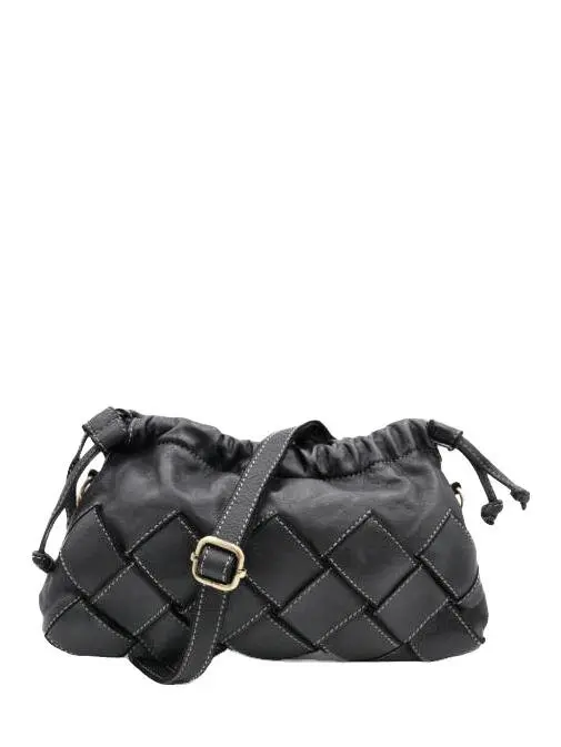 BOLSA NOVA HANDBAGS Bolsa Nova Greta Woven Leather Clutch With Shoulder Strap - Black