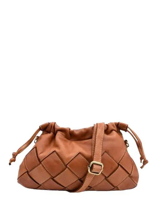 BOLSA NOVA HANDBAGS Bolsa Nova Greta Woven Leather Clutch With Shoulder Strap - Cognac