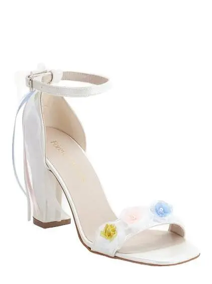 FOREVER & ALWAYS SHOES Floral Appliqué Bridal Sandals - Ivory Faux Leather