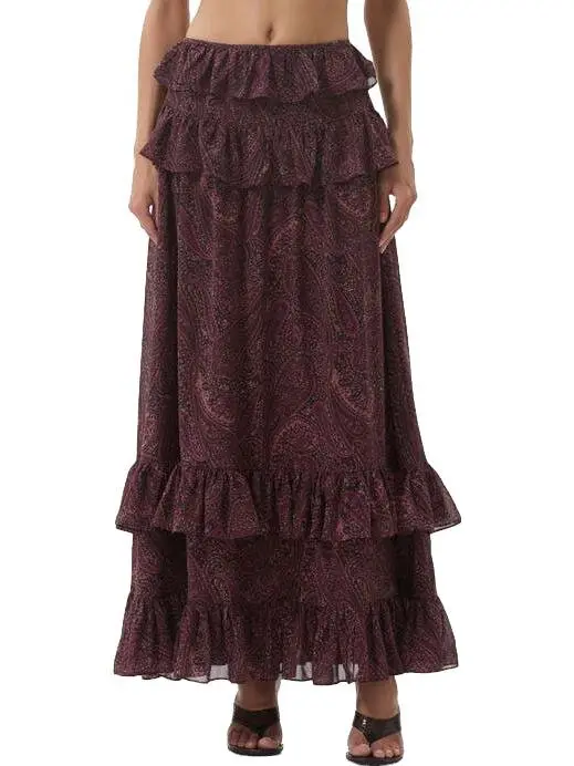 AFRM Pierre Tiered Maxi Skirt - Chocolate Paisley