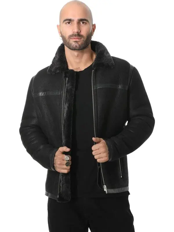 FURNIQ UK Shearling Jacket - Black/black Wool