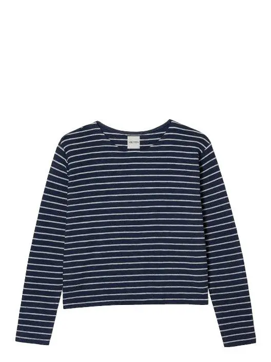 VIR VITA Camille Linen Striped Top - Classic Navy/white