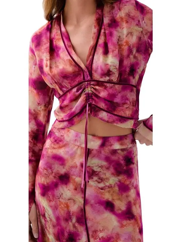SCALPERS Tie Dye Velvet Trim Blouse - Multi-pink
