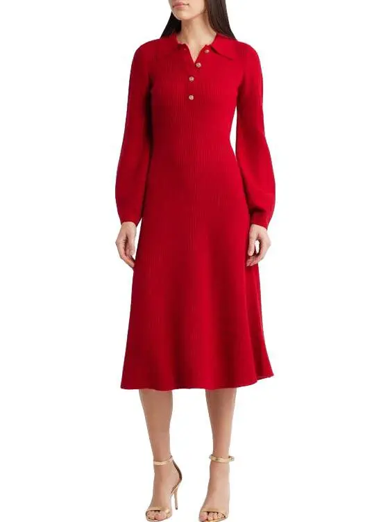 Elie Tahari Shawna Long Sleeve Cashmere Dress - Red Love