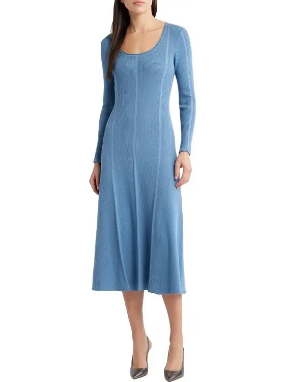 Elie Tahari Skye Long Sleeve A-line Dress - Castle Blue