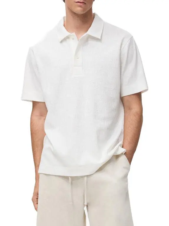 Mango Regular Fit Textured Stretch Cotton Blend Polo - Off White