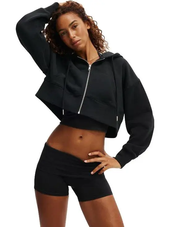 Cotton:on Active Plush Boxy Cropped Zip Through - Black
