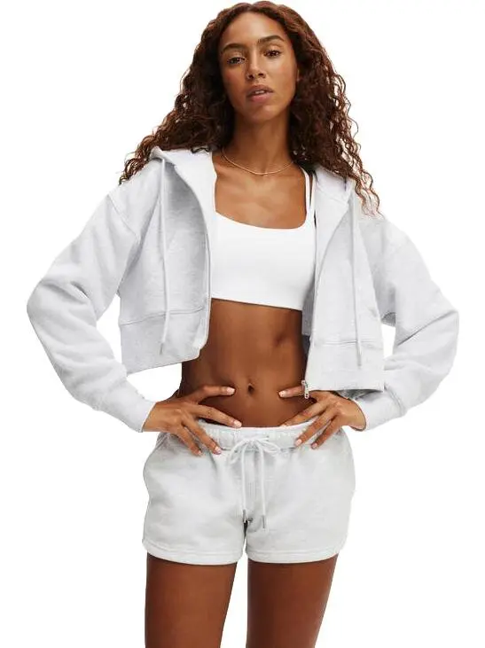 Cotton:on Active Plush Boxy Cropped Zip Through - Cloudy Grey Marle