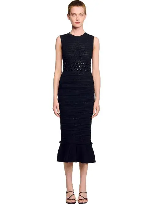 Sandro Knit Midi Dress With Studs - Black