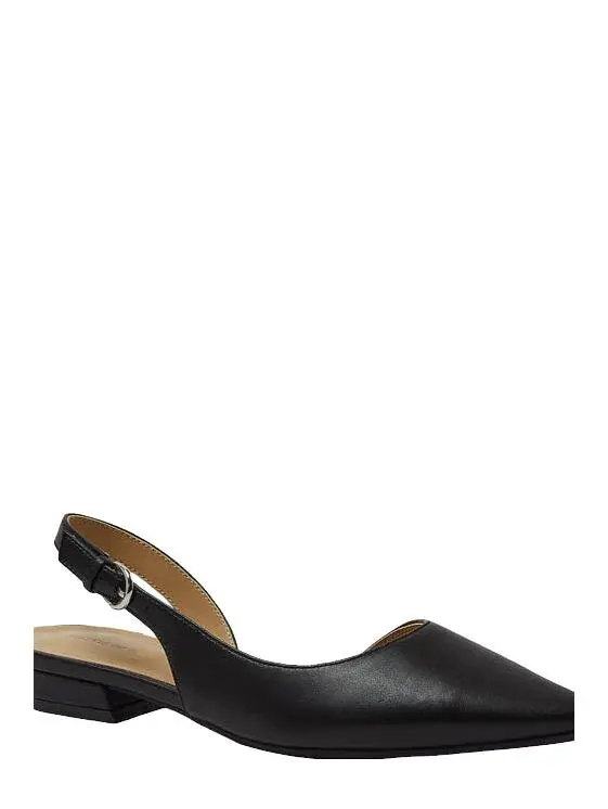 LANDS' END Leather Slingback Low Heels - Black Leather