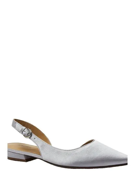 LANDS' END Leather Slingback Low Heels - Silver Satin