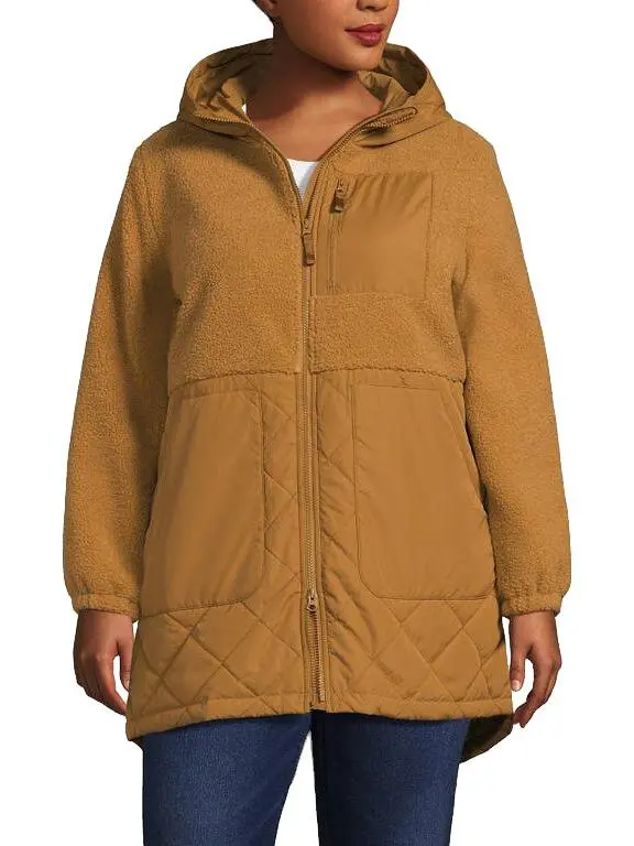 LANDS' END High Pile Fleece Quilted Mixed Media Parka - Canyon Camel