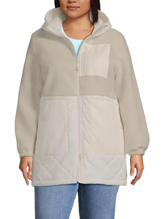 LANDS' END High Pile Quilted Mixed Media Parka - Egret White