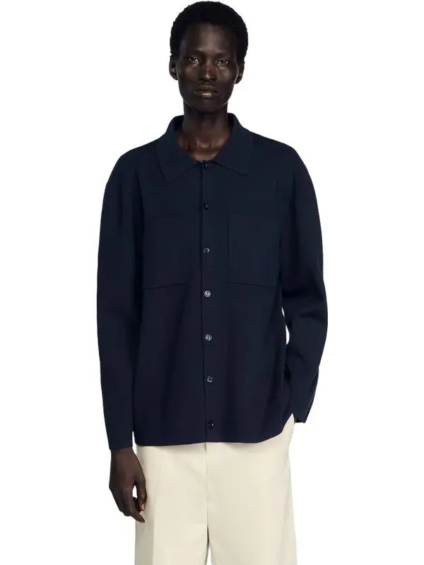 Sandro Knitted Shirt Jacket - Navy Blue