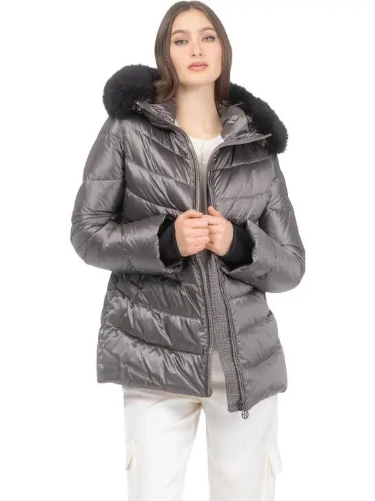 Gorski Après-ski Mid Puffer Jacket With Detachable Shearling Trim - Greige/black