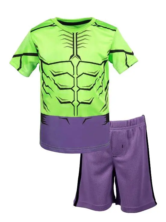 MARVEL Printed T-shirt & Mesh Shorts Set - Avengers The Hulk Green