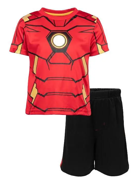 MARVEL Printed T-shirt & Mesh Shorts Set - Iron Man Red Red