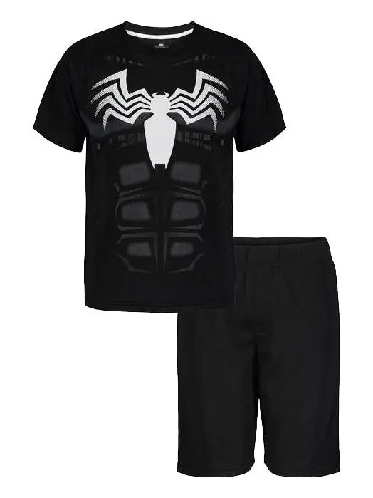 MARVEL Printed T-shirt & Mesh Shorts Set - Venom Black Black