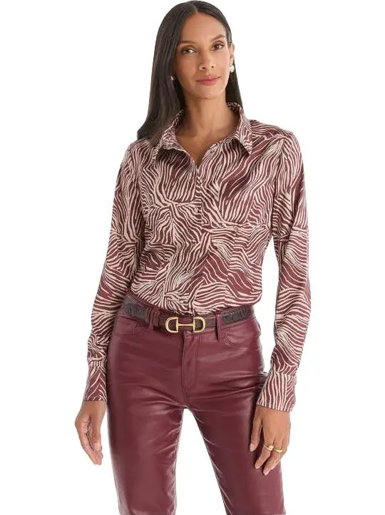 THE NOLI SHOP Paulina Silk Blouse - Burgundy Zebra