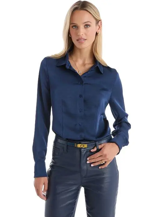 THE NOLI SHOP Paulina Silk Blouse - Navy