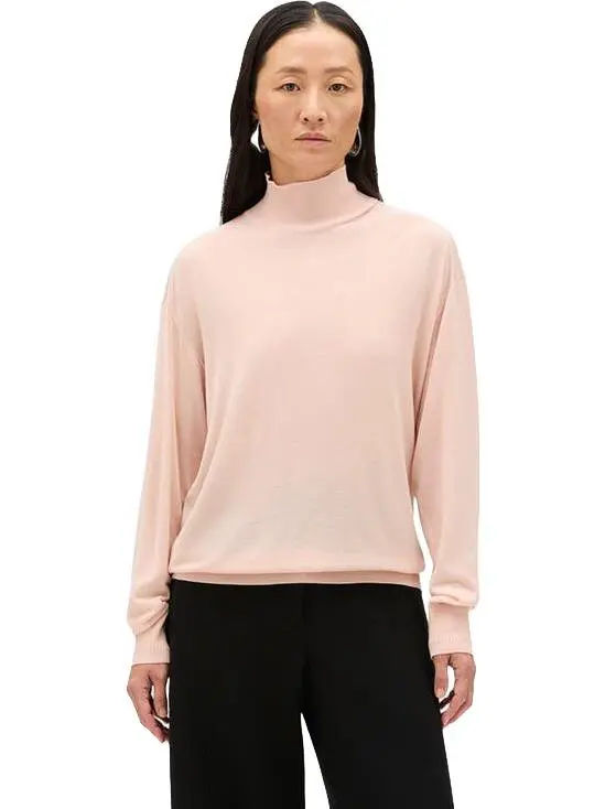 Another Tomorrow Featherweight Turtleneck - Lotus Pink