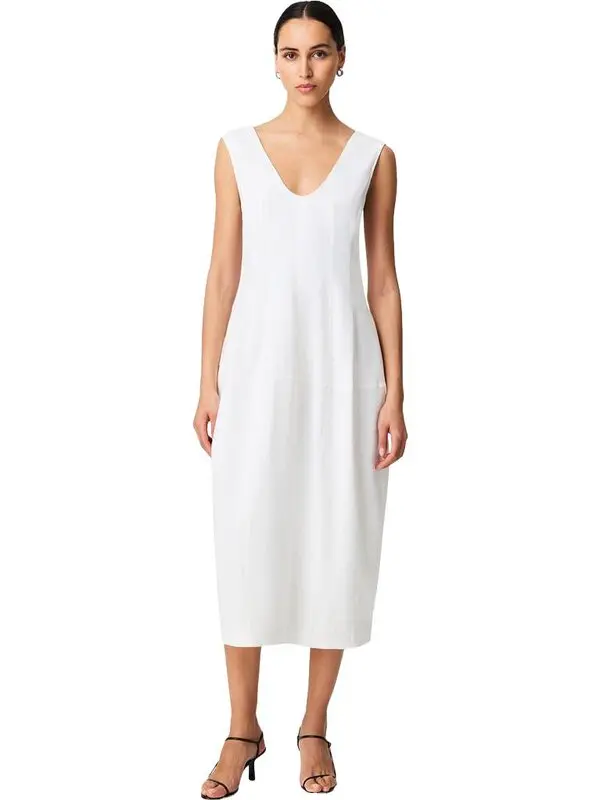 Another Tomorrow Seamed Midi Dress - Off White
