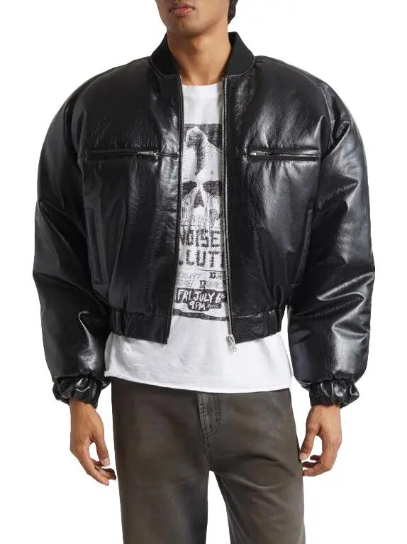 LU'U DAN Riot Faux Leather Bomber Jacket - Black