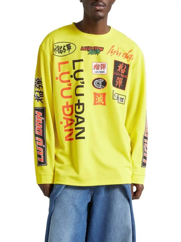 LU'U DAN Motocross Oversize Long Sleeve Graphic T-shirt - Yellow
