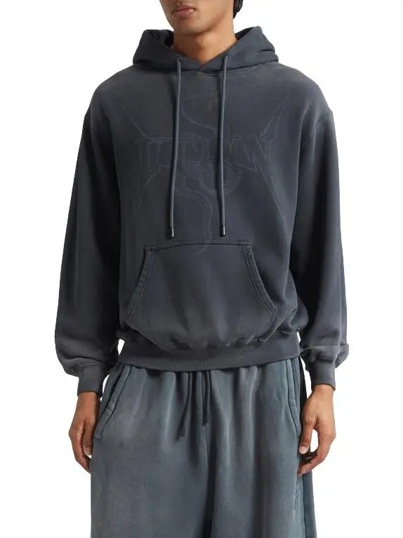 LU'U DAN Slouch Oversize Fleece Graphic Hoodie - Metal Snake/black Smoke