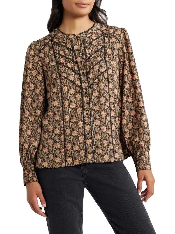 Bobeau Lace Edge Shirt - Green/rust Paisley