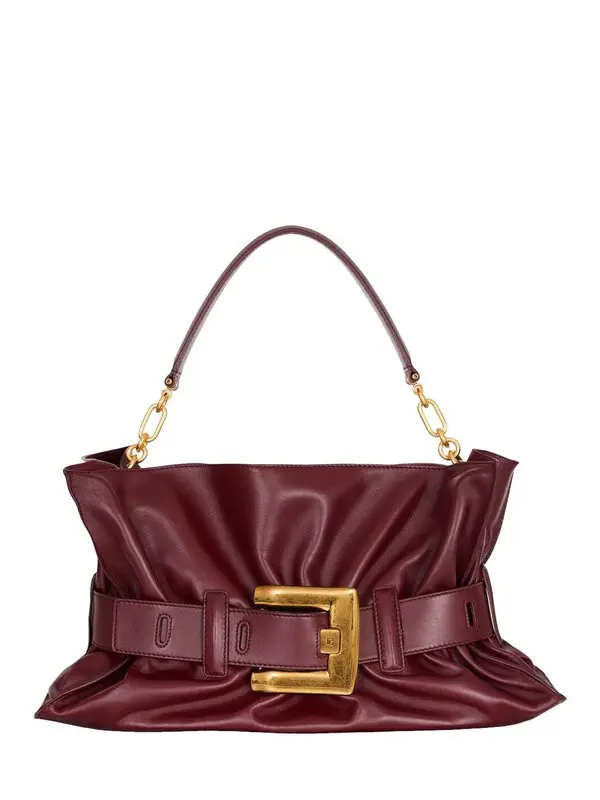 Balmain Anthem Leather Shoulder Bag - 3ar Eggplant