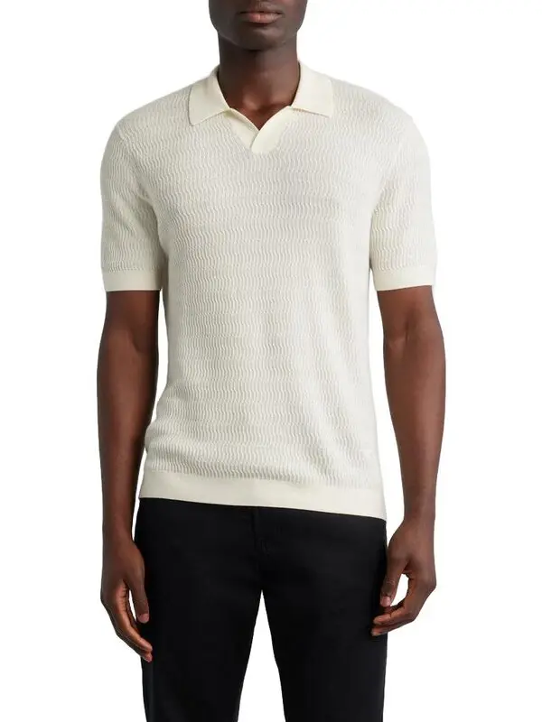 Emporio Armani Johnny Collar Twisted Rib Wool Polo Sweater - Solid Ivory