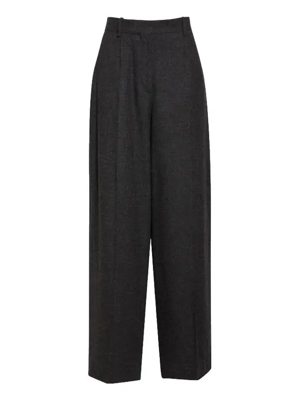 TOTEME Wide Leg Flannel Trousers - Charcoal Melange