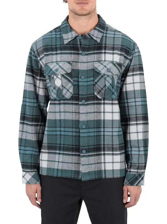 Hurley Santa Cruz Seaside Plaid Flannel Button-up Shirt Jacket - Armored Navy