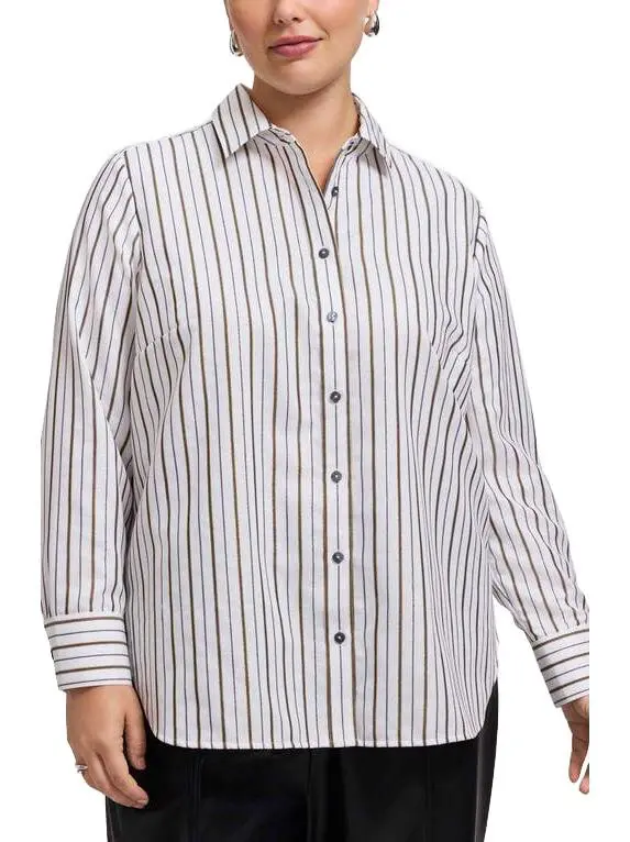 Foxcroft Metallic Stripe Cotton-blend Button-up Shirt - White/multi